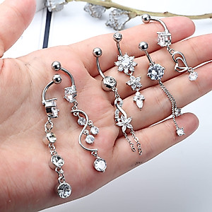 Drperfect 14G Belly Button Rings Dangle for Women Surgical Steel Navel Rings Body Piercing Jewelry