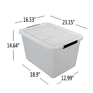 Wekioger 70 Quart Plastic Box Bins with Wheels, Latching Storage Containers, 4 Packs