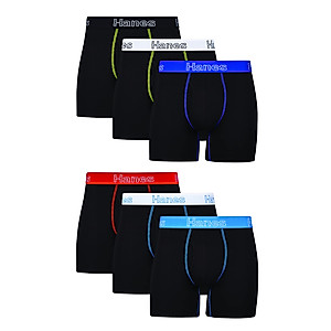 Hanes Men's Boxer Cotton Stretch Moisture-Wicking Multi-pack Underwear Brief, Black - 6 Pack, X-Large