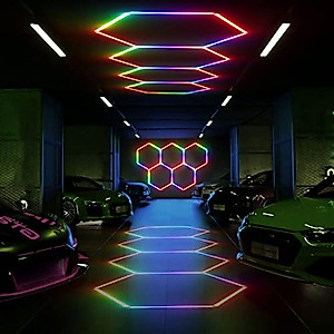 LED Hexagon RGB Garage Light, RGB Hexagon Light - Multi-Mode Light Color Change, for Private Garage KTV Bar Basement Gym Lighting, 5 Pack