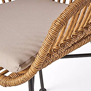 Christopher Knight Home Rodney Indoor Woven Faux Rattan Chairs with Cushions (Set of 2), Light Brown and Beige Finish
