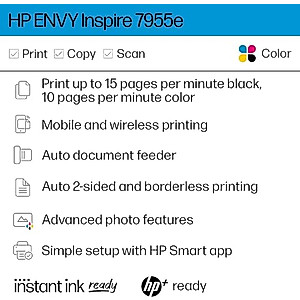 HP Envy Inspire 7955e Wireless Color All-in-One Printer with 6 Months Free Ink (1W2Y8A) (Renewed Premium),White