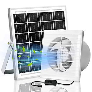 blessny Solar Powered Exhaust Fan, 10W Solar Panel + 6" Ventilation Vent Fan for Outside Greenhouse, Chicken Coop, Shed, Pet House, Attic