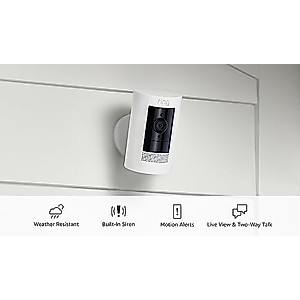 Ring Stick Up Cam Battery HD security camera with custom privacy controls, Simple setup, Works with Alexa - White