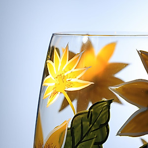 CHOOLD Sunflower Artisan Painted Wine Glass Flower Print Wine Glasses Lead-Free Glasses Goblet for Party Wedding Christmas Gift