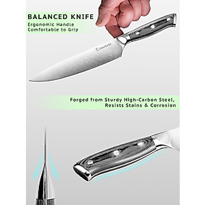 Geschickt Chef knife, Kitchen Knife 8'' with Improved Thicker Handle for Comfort & Balance, Razor Sharp Forged Full Tang Knife, High Carbon Stainless Steel, Ergonomic Design, Grey