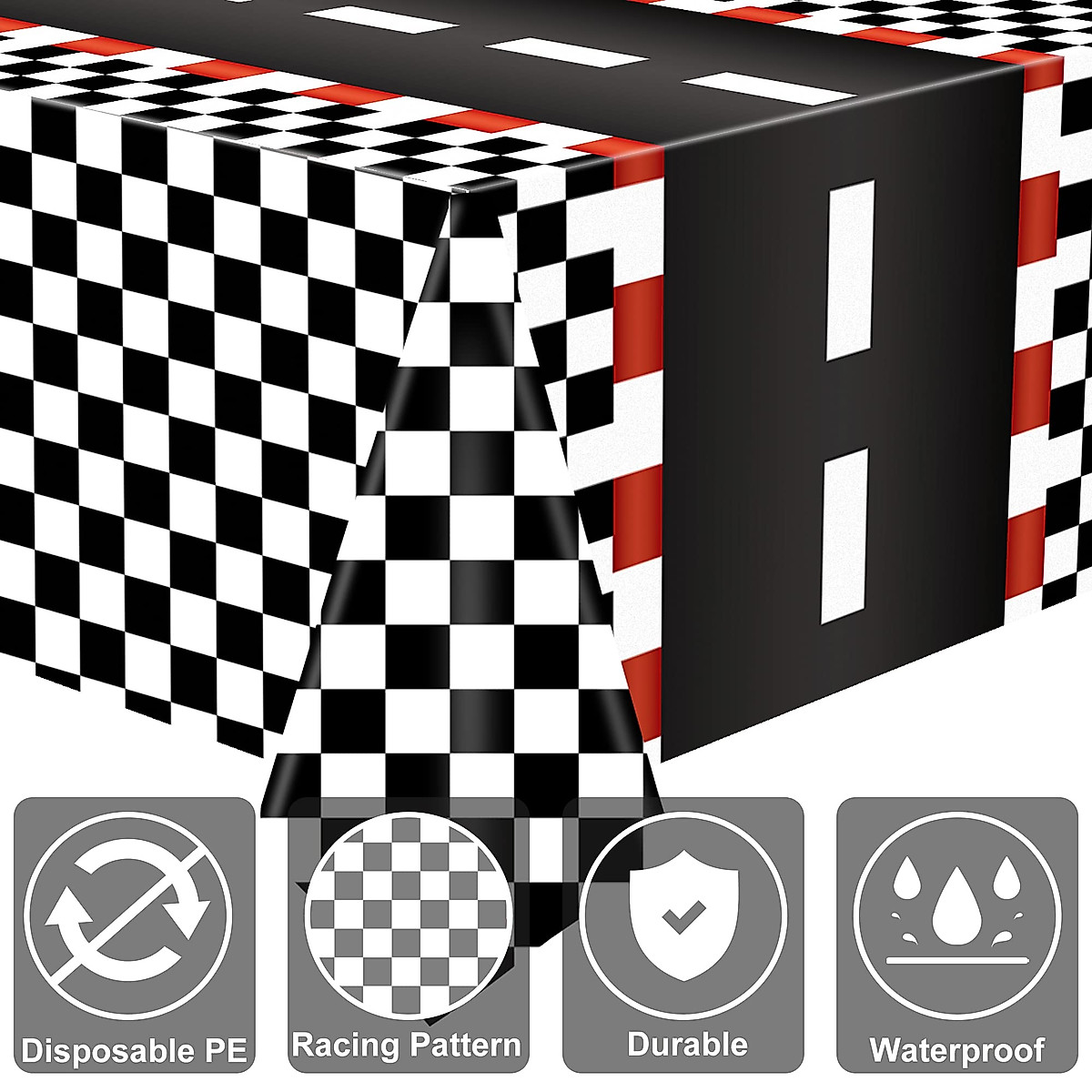 2 PCS Racing Car Plastic Tablecloths Car Theme Disposable Party Tablecloths Black Checkered Flag Table Covers Racetrack Rectangular Tablecloth for Boys Birthday Baby Shower Home Decor, 54 x 108 Inch