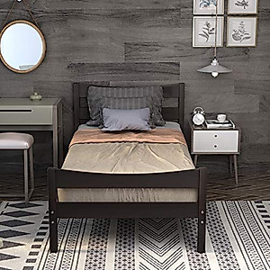 Giantex Wood Bed Frame Twin Size, Rustic Style Platform Bed w/Headboard & Footboard, Solid Wood Slat Support, No Box Spring Needed, Panel Bed Mattress Foundation for Kids (Espresso)