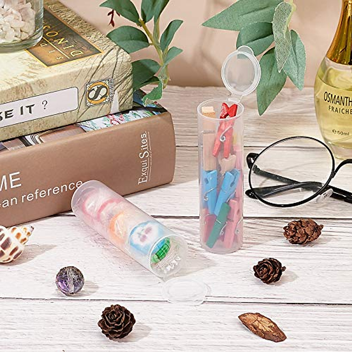 SUPERFINDINGS 15pcs White Column Transparent Containers 1.2" Plastic Bead Containers with Hinged Lids Flip Cover for Earplugs Pills Herbs Tiny Bead Earring Jewerlry Candy Gifts Party Favor and More