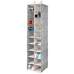 mDesign Soft Fabric Closet Organizer - Holds Shoes, Handbags, Clutches, Accessories - Large, 20 Shelf Over Rod Hanging Storage Unit - Black/Cream
