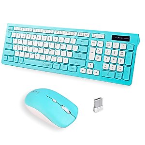 RECCAZR Wireless Keyboard and Mouse Combo, Full-Sized Wireless Keyboard and Adjustable DPI Mouse, 2.4GHz USB Receiver, Wireless Keyboard and Mouse for PC, Windows, Desktop, Laptop (Blue)