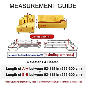 TVPFM Velvet Stretch Sectional Couch Covers, 2 Pieces L Shaped Sofa Cover with 2 Pillowcases Super Soft Universal Sofa Cover for Living Room Pets-Light Blue-4 Seater+4 Seater