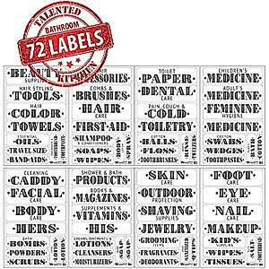 Talented Kitchen Farmhouse Bathroom Beauty Organization Labels – 72 Bathroom & Makeup Organization Preprinted Sticker. Water Resistant, Canister Labels. Jar Decals Bath Storage (Set of 72 – Bathroom)