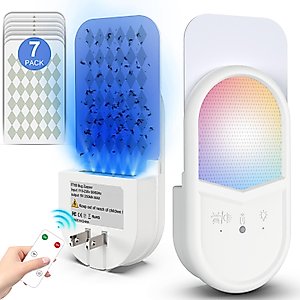 Flying Insect Trap, Remote & Touch Control Fly Trapper, Plug-in Mosquito Killer Indoor Color Changing Night Light, Gnat Moth Catcher 6-Color RGB LED Nightlight for Home, Bedroom White-1 Pack