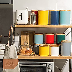 Sweejar Kitchen Canisters Ceramic Food Storage Jar Set, Stackable Containers with Airtight Seal Wooden Lid for Serving Ground Coffee, Tea, Herbs, Grains, Sugar, Salt - Set of 4 (White)