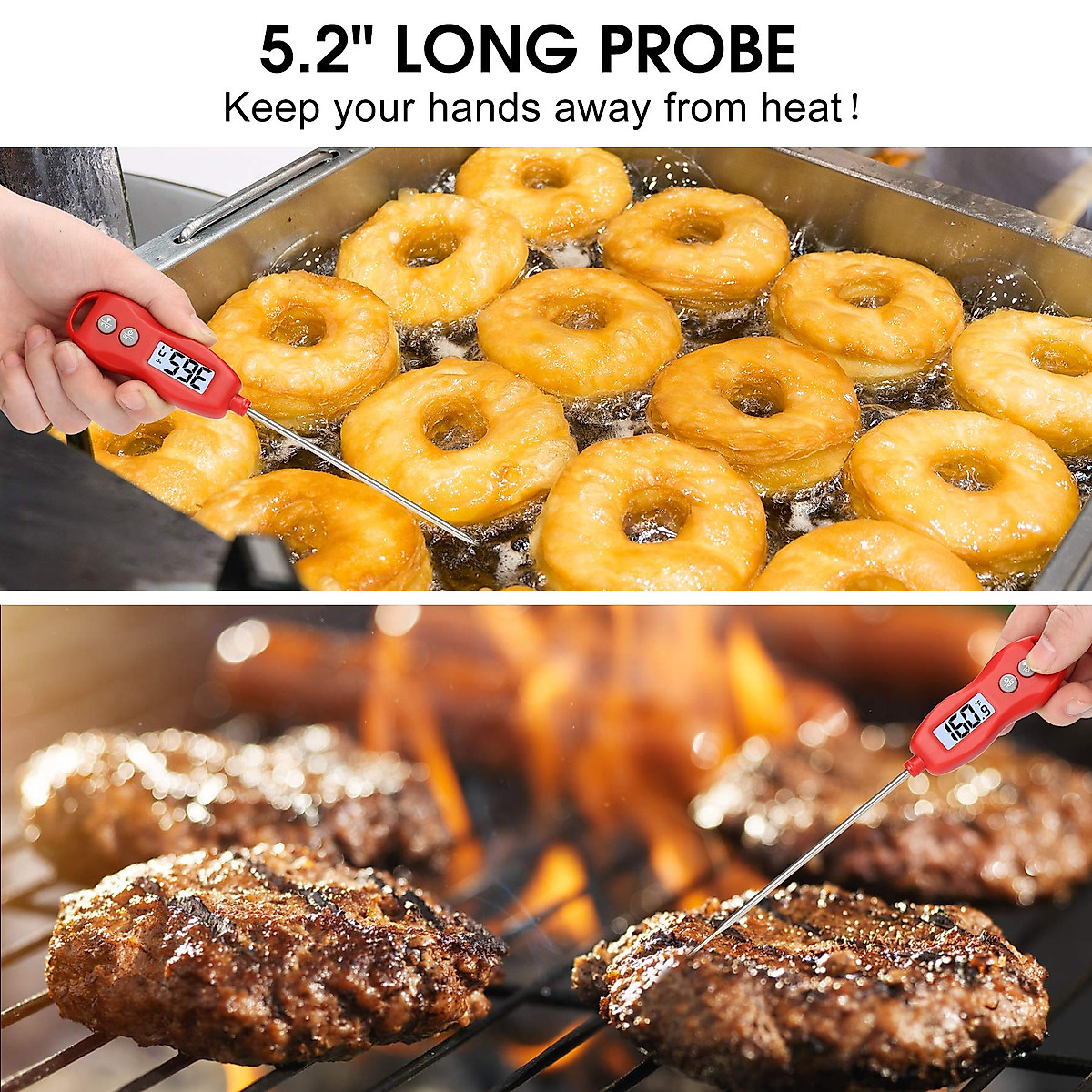 2 Pack Instant Read Digital Meat Thermometer - AIMILAR AY6001-R2 Magnetic Waterproof Food Cooking Thermometer with Backlight for Kitchen Oven BBQ Grill Smoker Turkey Candy Water