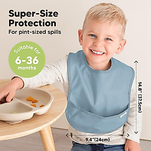 3-Pack Waterproof Baby Bibs for Eating - Lightweight Baby Bib with Food Catcher, Mess Proof Toddler Bibs, Waterproof Bibs for Baby Boys, Baby Girls, Feeding Bibs, Drool Bibs, Baby Food Bibs (Ocean)