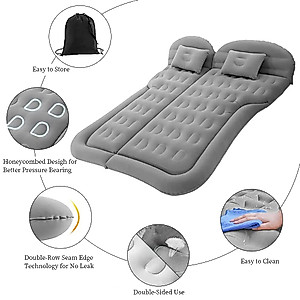 Nifusu SUV Air Mattress, Inflatable Thickened Car Mattress Backseat Fit for 2 People, Double-Sided Flocking Air Bed with Car Air Pump, Portable Sleeping Pad for Road Trip Camping, Outdoor Travel Grey