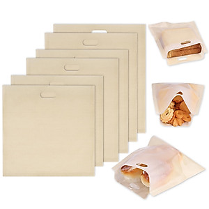 VGOODALL 6PCS Reusable Toaster Bags, Non Stick Sandwich Bags Heat Resistant Oven Bags Easy to Clean for Grilled Cheese