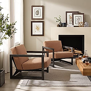 Art Leon Faux Leather Accent Chairs, Set of 2, Mid Century Modern Arm Chairs with Black Metal Frame, Single Sofa Lounge Chairs for Small Space Living Room Bedroom, Orange