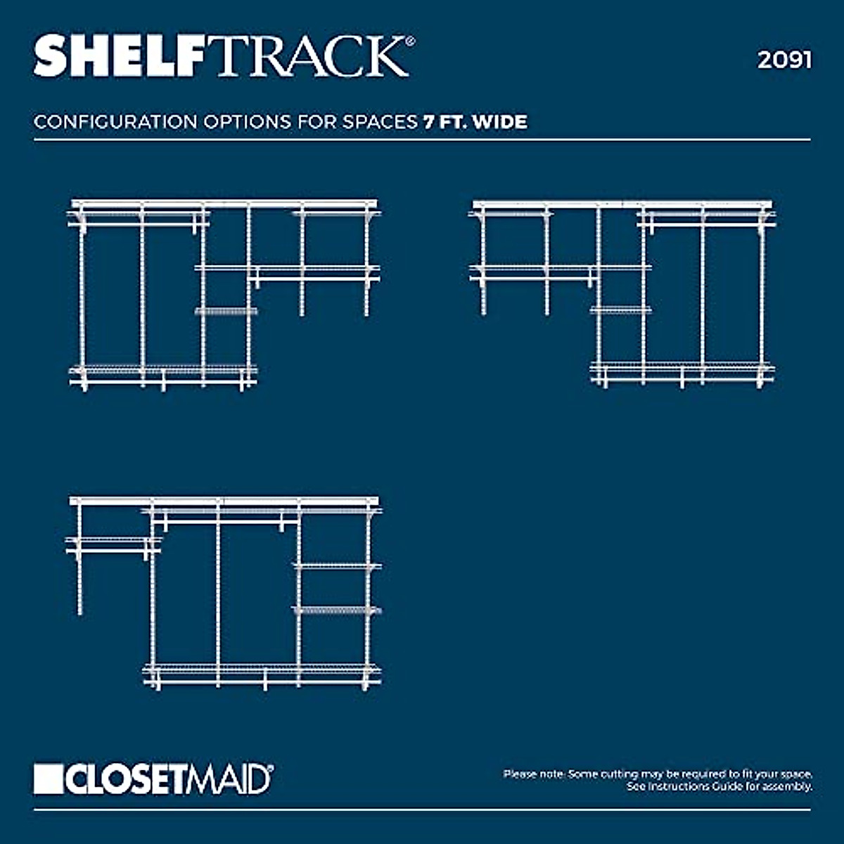 ClosetMaid ShelfTrack Wire Closet Organizer System Adjustable from 7 to 10 Ft, with Shelves, Clothes Rods, Hardware, Durable Steel, White, 7 ft ft