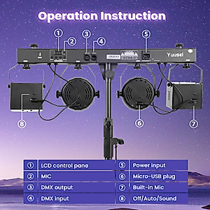Yuusei DJ Lights with Stand, RGB Party Bar Light Set, Sound Activated Stage Lighting System, DMX and Remote Control, Portable Gig Bars Light with Stand and Bag