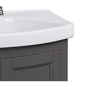 RUNFINE RFVA0069G 24 inch Wide All Wood Modern Gray Vanity with vitreous China top, 2 Doors and 1 Slow Close Arch Drawer