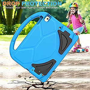 RTOBX Case for iPad 6th/5th Generation, with Built-in Screen Protector, Durable Shockproof Handle Stand Protective Cover for 9.7 inch iPad 6/5 Gen/Air 1/2/Pro 9.7, Blue
