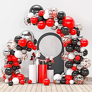 Black and Red Balloon Garland Kit Red Black White Metallic Silver Confetti Balloons Arch for Baby Shower Graduation Circus Pirate Birthday Party Decorations