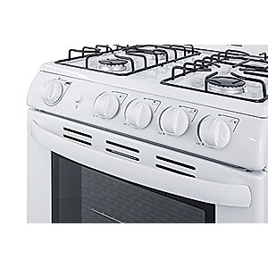 Summit RG244WS 24"" Freestanding Gas Range with 2.9 cu. ft. Oven Capacity Electronic Ignition High Backguard Broiler Drawer Continuous Grates and Safety Brake System for Oven Racks in White