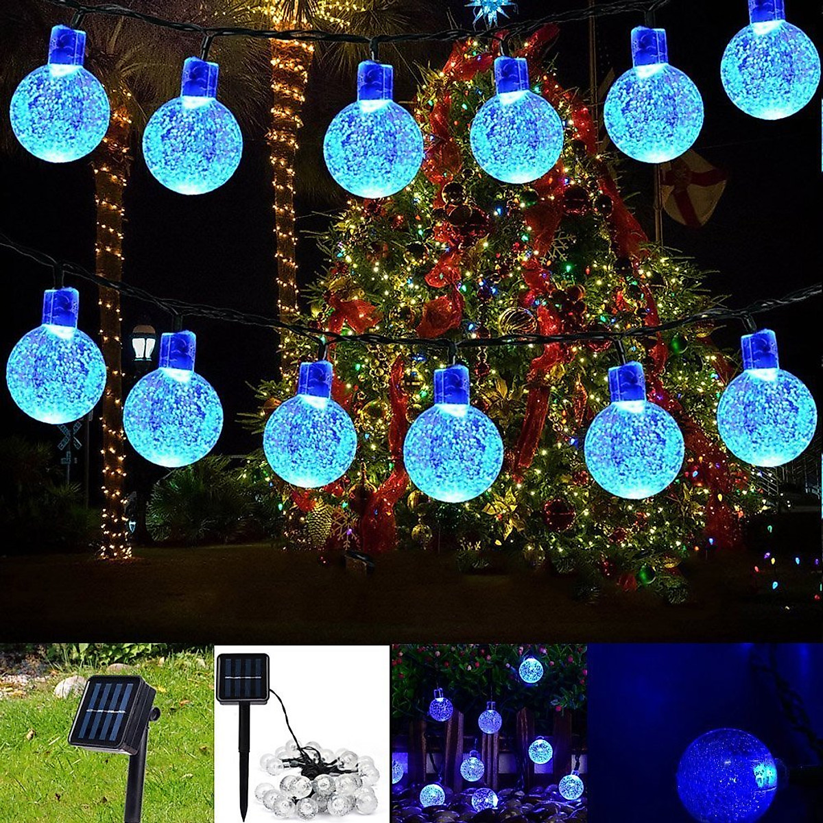 WONFAST Solar String Lights, 20ft 30 LED Crystal Ball Solar Powered Outdoor Globe Fairy String Lights for Homes,Christmas,Gardens,Wedding,Party Decoration (Blue)