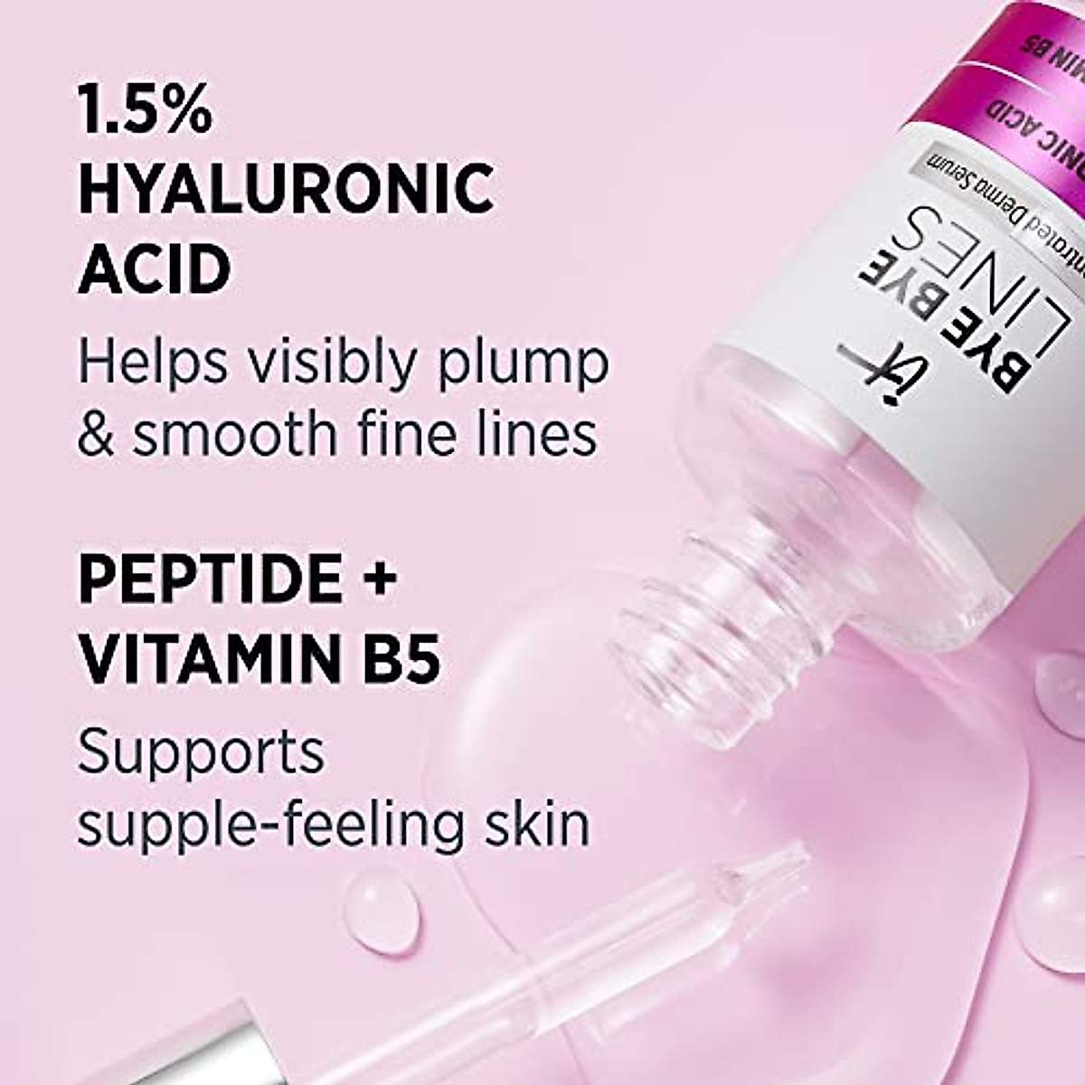 IT Cosmetics Bye Bye Lines 1.5% Hyaluronic Acid Serum - Visibly Plumps Skin & Smooths Fine Lines In 2 Weeks - With Peptide + Vitamin B5 - For All Skin Types - Vegan Formula - 1 fl oz