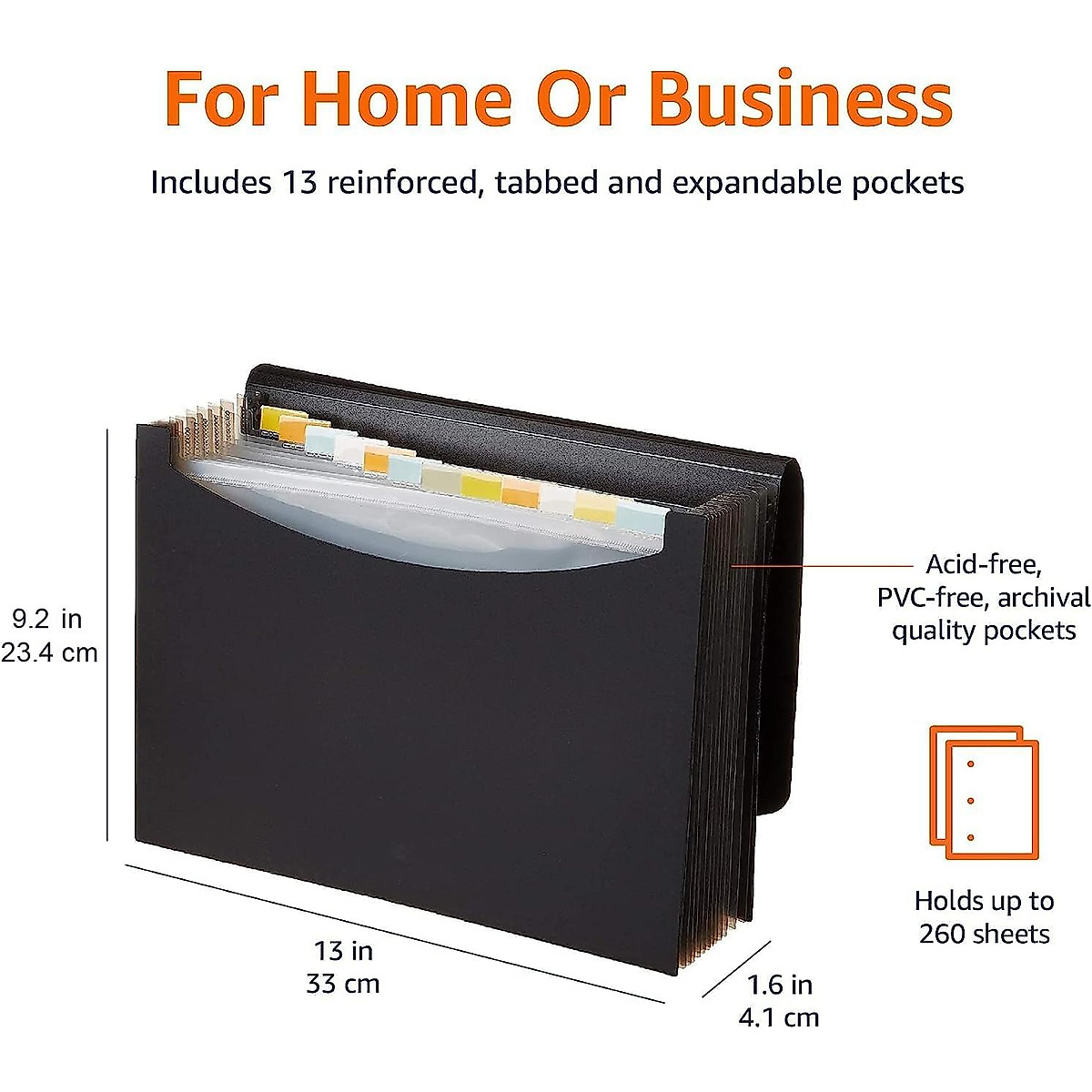 Amazon Basics Expanding Organizer File Folder, Letter Size - Black, 1-Pack