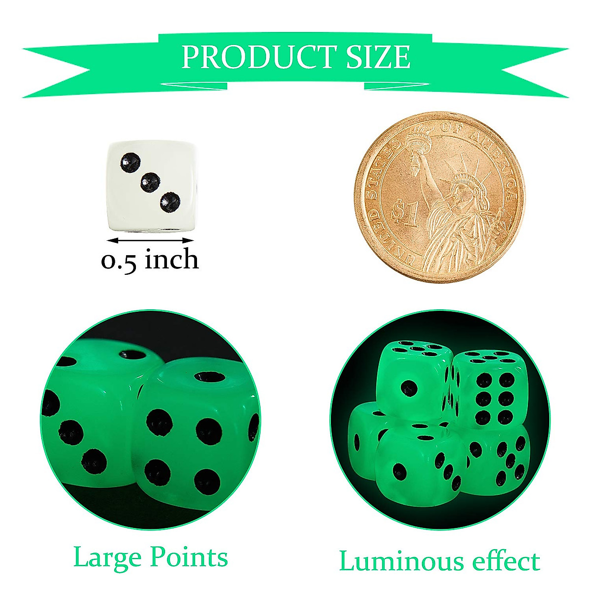 36 Pieces Glow in The Dark Dice Set, Luminous Dice 6 Sided with Black Velvet Pouches for Board Games, Activity Casino Theme Party Favors