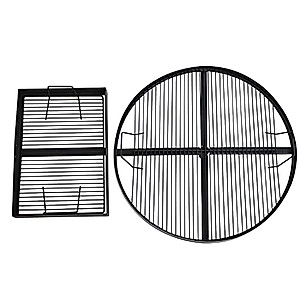 Sunnydaze Dual Campfire Steel Cooking Grill Grate Swivel System - Outdoor Adjustable Fire Pit BBQ Grilling Accessory Set with Stand - Ground Stake with 2 Swing Grates