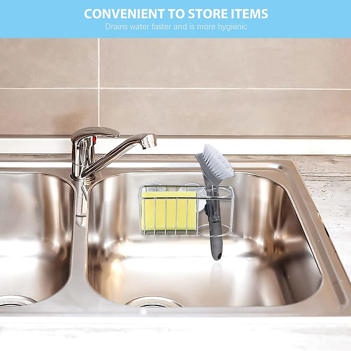 Vanleonet Sponge Holder Sink Caddy ,Sponge Holder for Kitchen Sink,Kitchen Sink Suction Holder for Sponges, Scrubbers, Soap, Kitchen, Bathroom