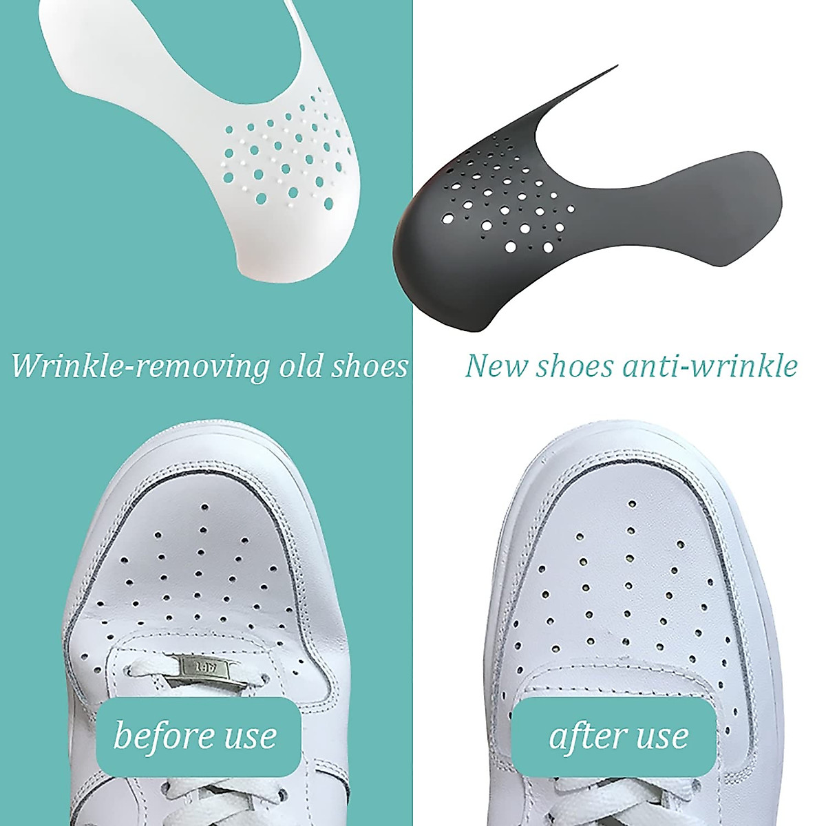 Qidie 2 Pairs Shoe Crease Protector Toe Box Anti-Wrinkle Sport Shoe Inserts Sneaker Crease Guard for Men & Women 4-12" (Men's 7-12, Black+White)