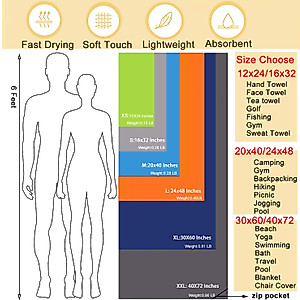 Rainleaf Microfiber Towel Perfect Travel & Gym & Camping Towel. Quick Dry - Super Absorbent - Ultra Compact - Lightweight. Suitable for Trip, Beach, Shower, Backpacking, Pool