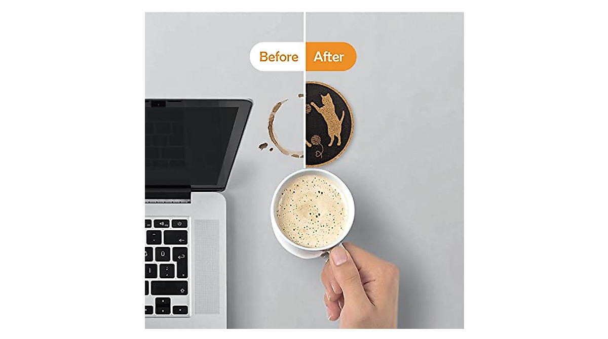 Mango Steam Cat Cork Coasters with Holder | Table Protection