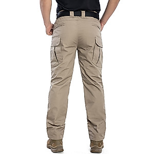 NAVEKULL Men's Outdoor Tactical Pants Rip Stop Lightweight Waterproof Military Combat Cargo Work Hiking Pants Khaki
