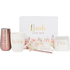 Bride Gift Box - Bride to Be Gift Set for Bridal Shower, Engagement Party, Bachelorette Party, Wedding Shower, or Wedding - Includes Champagne Tumbler, Coffee Mug, Hair Clip, and More in Premium Box