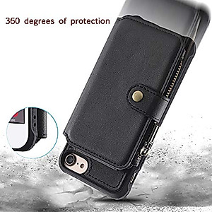 Leather Case for iPhone 7 iPhone 8,Fashion 4.7inch Kickstand Magnetic Buckle Zipper Coin Pocket Coffee 8Card Slot (ID Card,Credit Card),Accurate Cutouts Photo Frame Cash Slot Gift Girls Boys Unisex