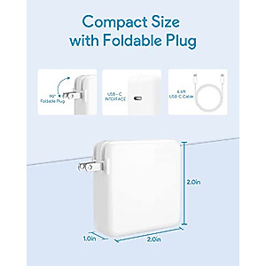 Mac Book Pro Charger, 61W/67W USB C Charger Power Adapter for MacBook Pro/Air 13/14 Inch, for MacBook 12 Inch,Included USB-C to USB-C Charge Cable (6.6ft/2m)