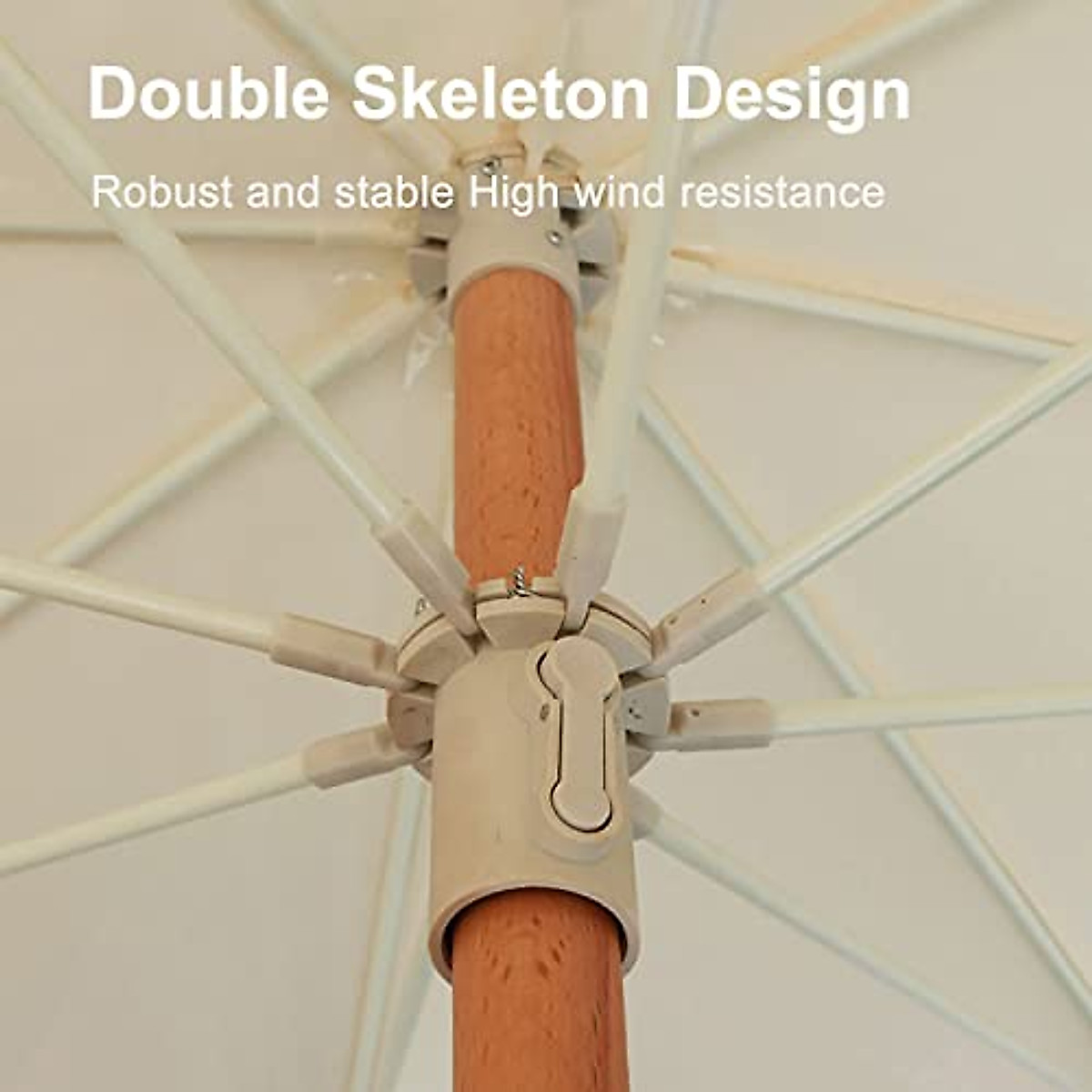 LefeDa 6.5FT Boho Umbrella With Fringe Beige Beach Umbrellas For Sand UV Protection Large Outdoor Umbrella Wooden Stanchions Patio Table Umbrella Waterproof Foldable 8 Ribs With Carry Bag