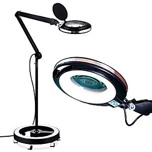Brightech Lightview Pro Magnifying Glass with Stand & Light, Magnifying Floor Lamp with 6-Wheel Rolling Base for Facials & Lashes – Dimmable LED Work Light for Crafts, Sewing, and Projects - 5 Diopter