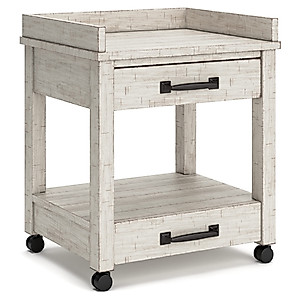 Signature Design by Ashley Carynhurst Rustic Farmhouse Printer Stand with Casters, Whitewash