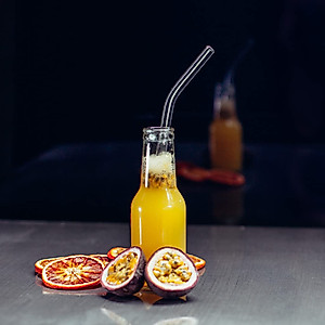 Halm Glass Straws - 6 Reusable 9 Inch Bent Drinking Straws + Plastic-Free Cleaning Brush - Dishwasher Safe - Eco-Friendly - Perfect for Smoothies, Cocktails, Boba - Made in Germany