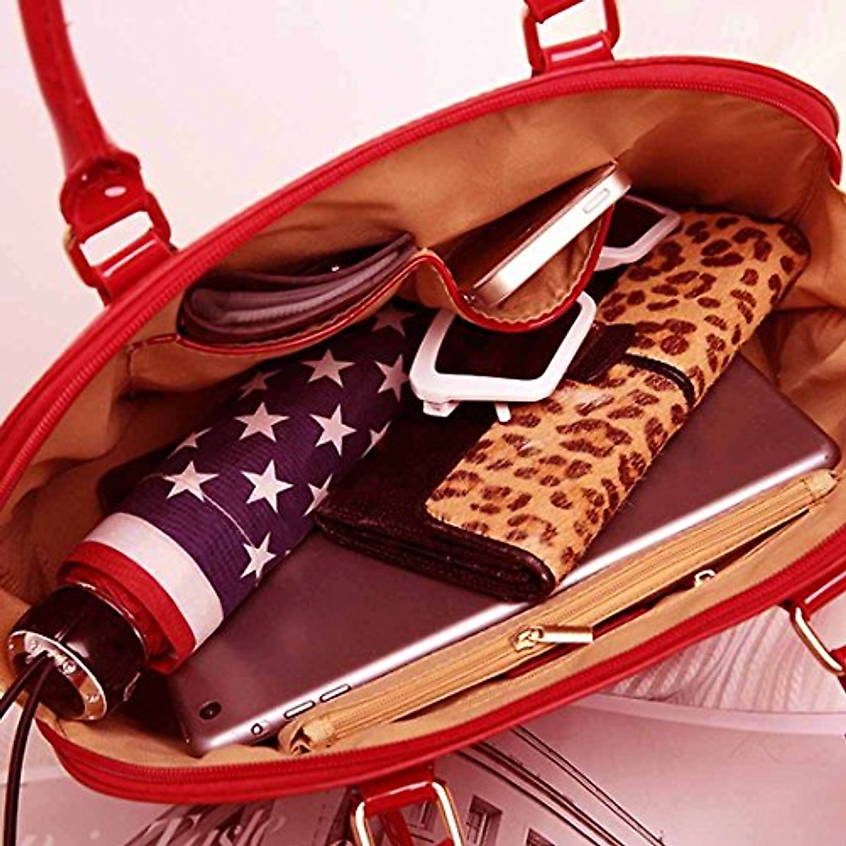 Mily Dome Satchel Handbag Patent Leather Bag Candy Color Jelly Shoulder Bag Tote Red