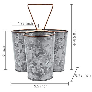 MyGift Galvanized Metal Utensil Holder Caddy with 3 Compartments, Copper Rim and Handle, Countertop Cutlery Storage, Flatware Organizer Holds Forks, Knives, Spoons - Handcrafted in India