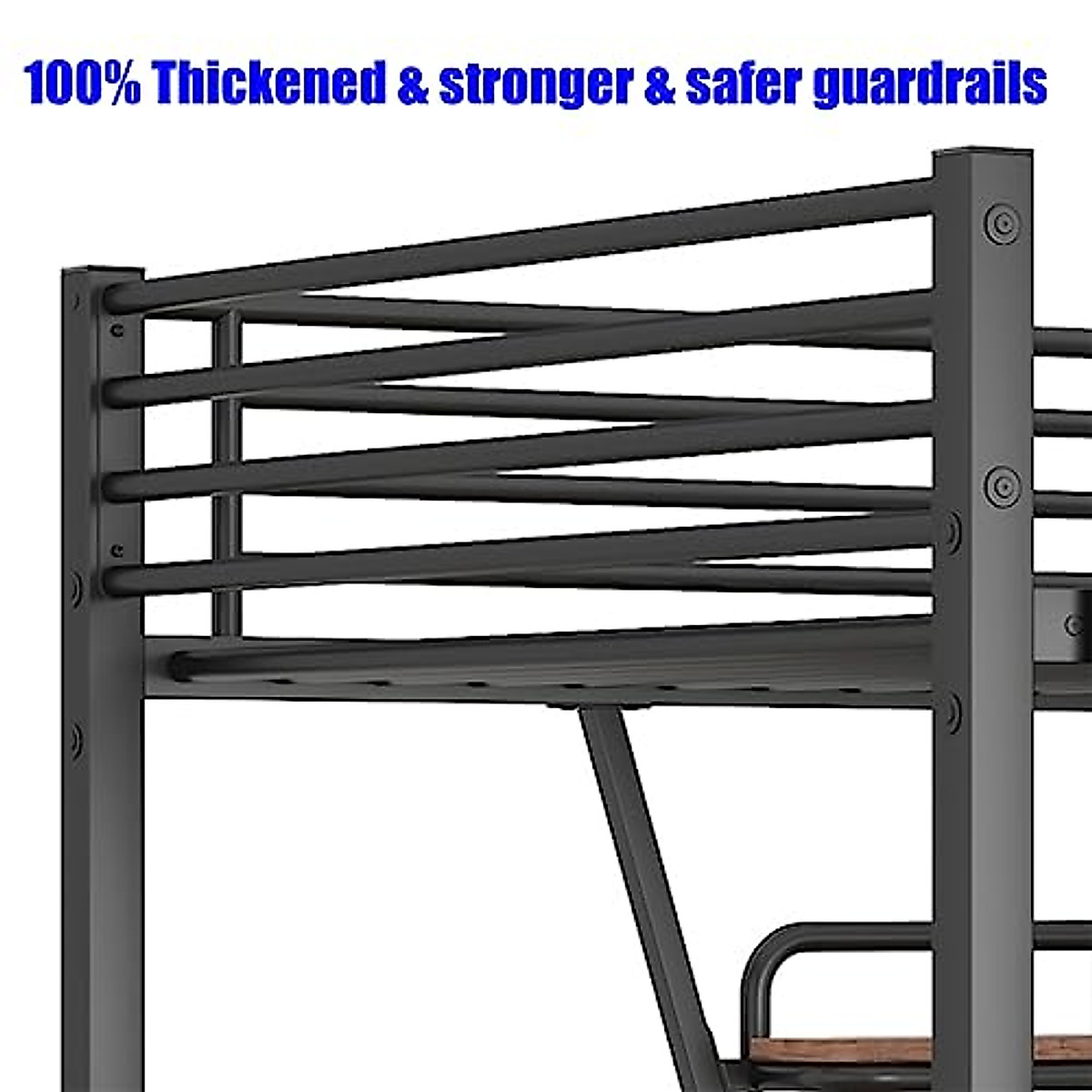 ZORQ Upgraded Version & Stronger Steel Loft Bed Full Size with Desk Underneath and Storage Shelf and Safer Ladder, Thickened More Rust-Resistant Metal Full Loft Bed Frame (Easier to Assemble) (Black)